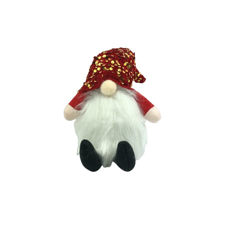 Гном интерьерный большая борода в красной шапке с золотыми пайетками в черных валенках , 26 см.