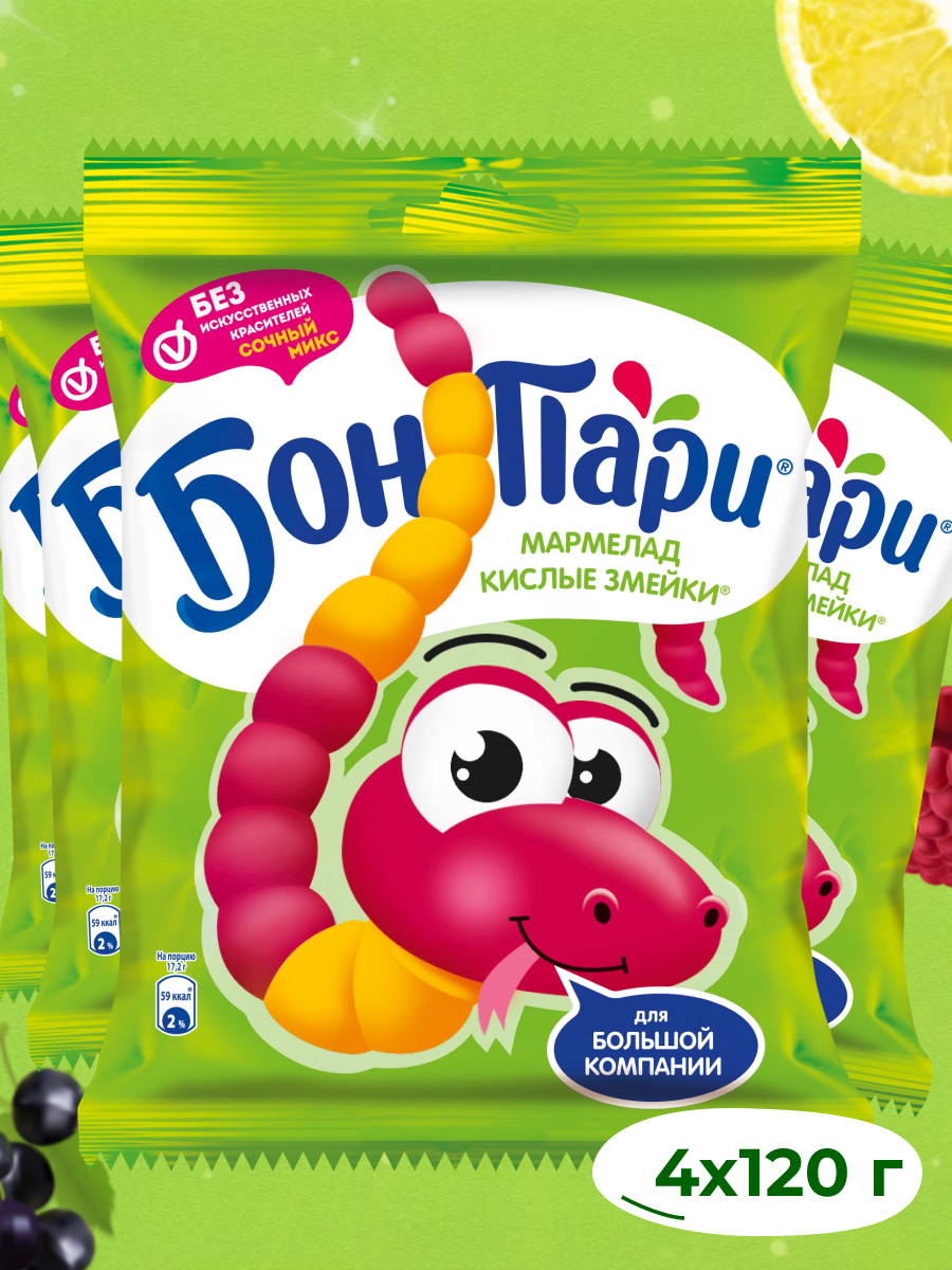 Мармелад Бонпари жевательный змейки 4 шт по 120 г