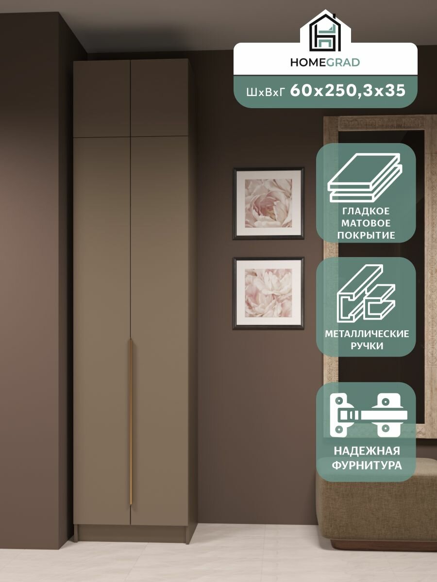 Платяной шкаф для одежды Boston Gold Ш600 с антресолью, HomeGrad, бежевый