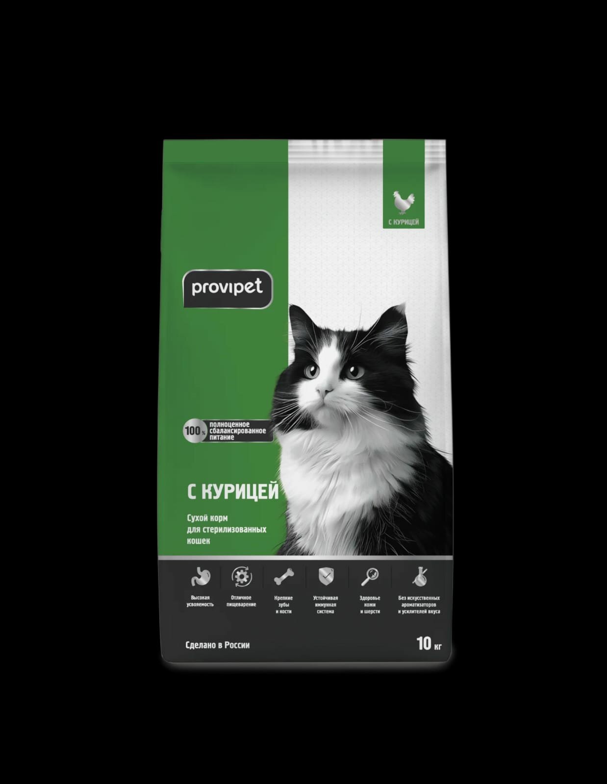 ПровиПет ProviPet сухой корм с курицей, 10 кг для стерилизованных кошек и кастрированных котов. Премиум корм для защиты от МКБ, контроля веса и хорошего пищеварения