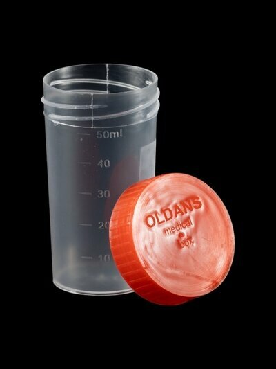 Контейнер для биоматериалов 60 мл, завинчивающаяся крышка, матовое окно, индивидуальная упаковка/набор из 10 штук