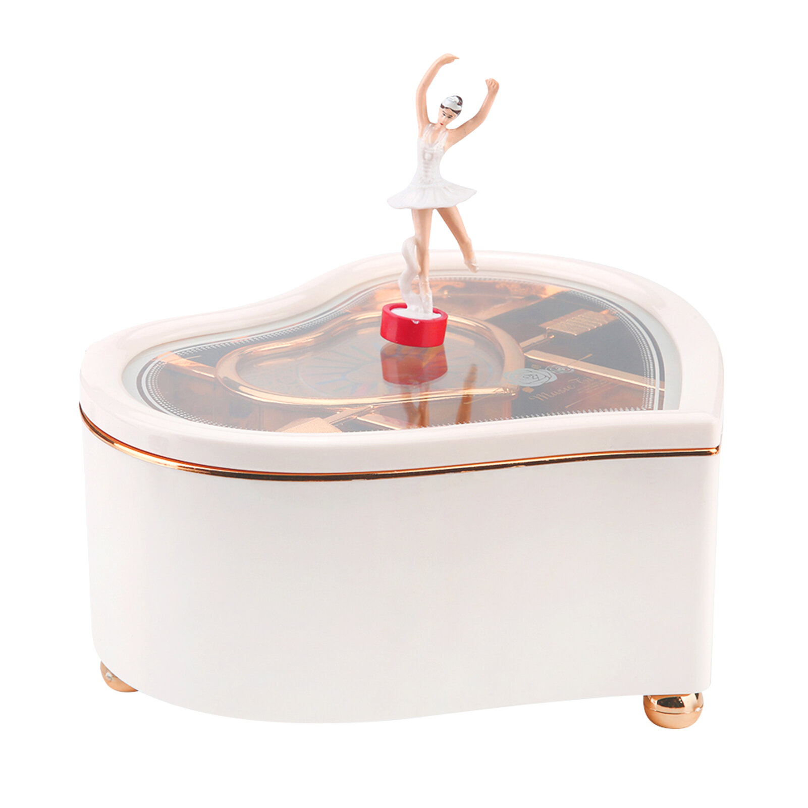 Музыкальная шкатулка с вращающимися танцующими балеринами в форме сердца, подарочные украшения для дома (YL2026 L Белый)