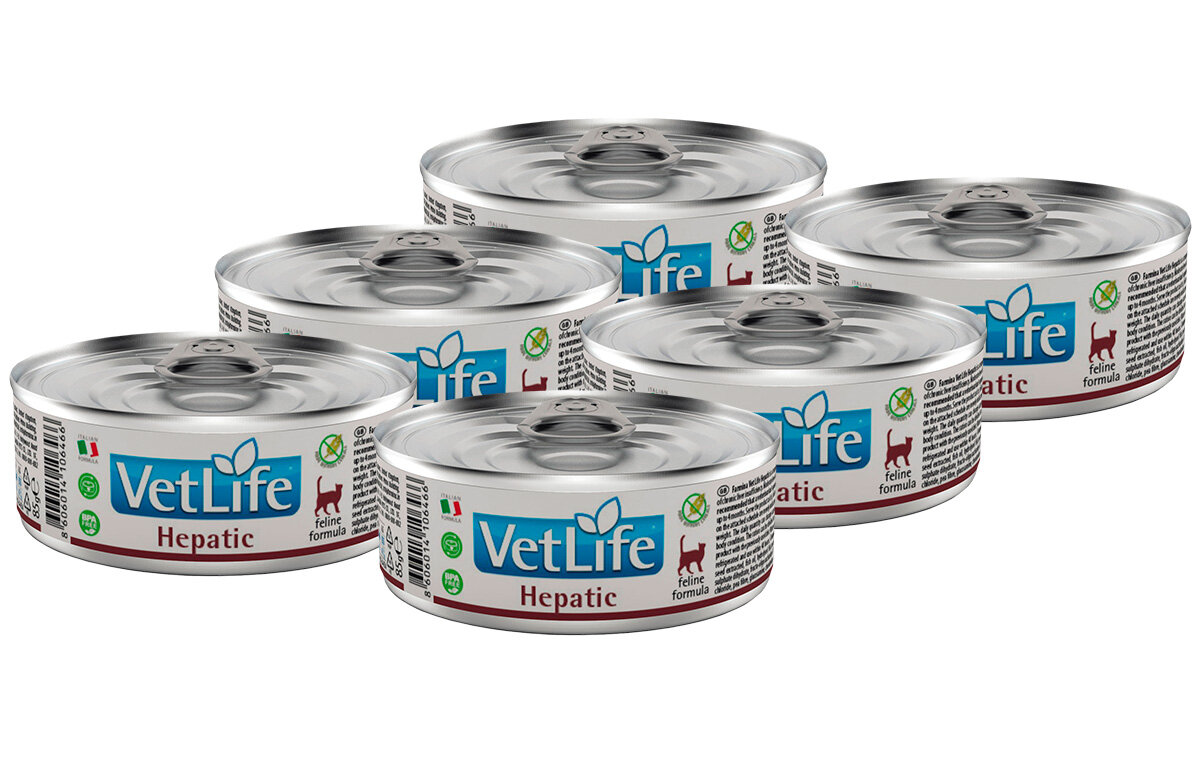 Корм влажный Farmina Vet Life Feline Hepatic для взрослых кошек при заболеваниях печени, 85 г х 6 шт