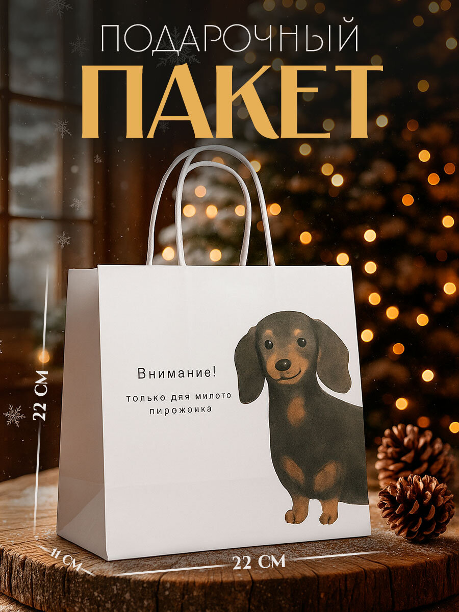 Пакет подарочный крафтовый "Пирожочек" 22 × 22 × 11 см, белый, на Новый Год