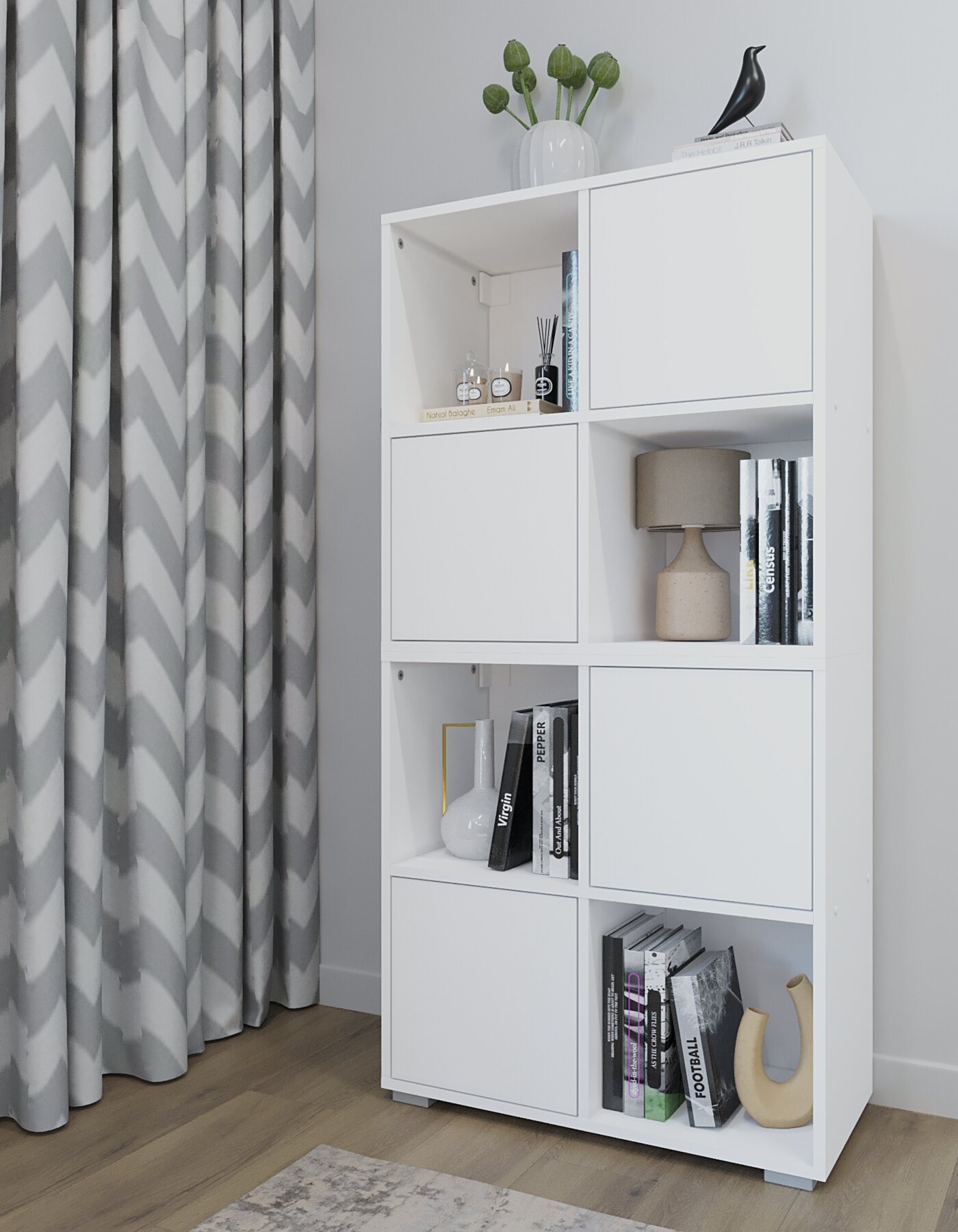 Стеллаж с дверками ЛДСП, для детской, гостиной, прихожей, 71х35,5х71 см, белый