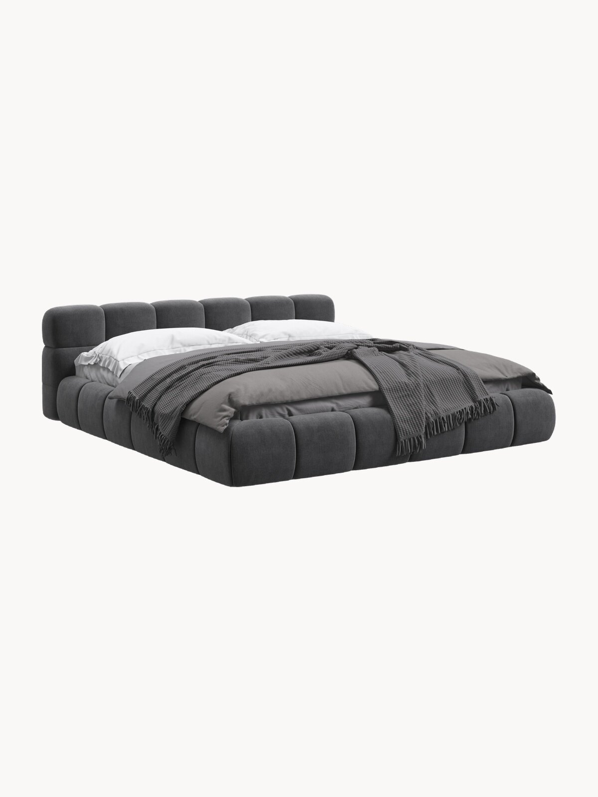 Двуспальная кровать Босс Дрим, с мягким изголовьем, велюр Monolit серый, 180х200 см