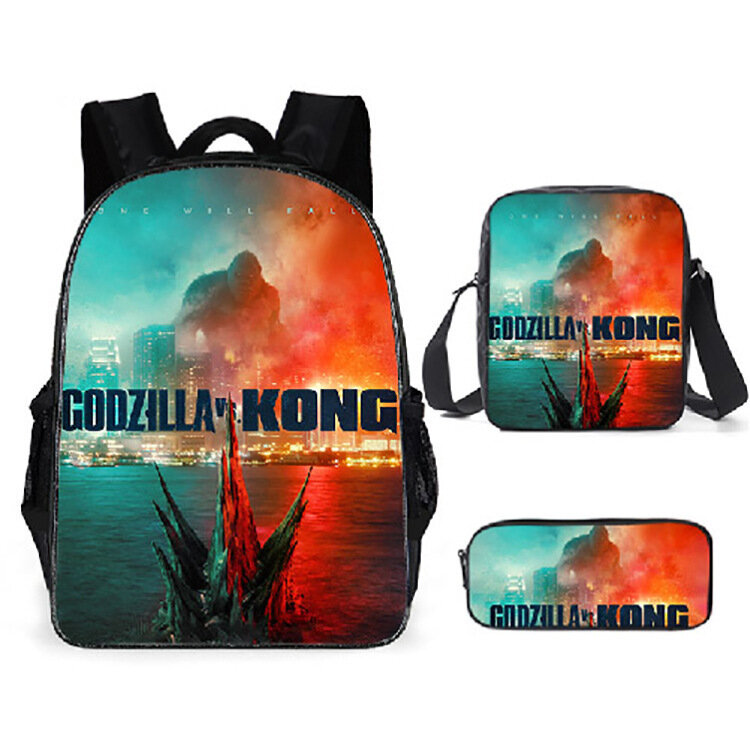 Новый трансграничный рюкзак Godzilla, сумка для ручек, сумка через плечо, комплект из трех предметов, модный рюкзак большой вместимости.
