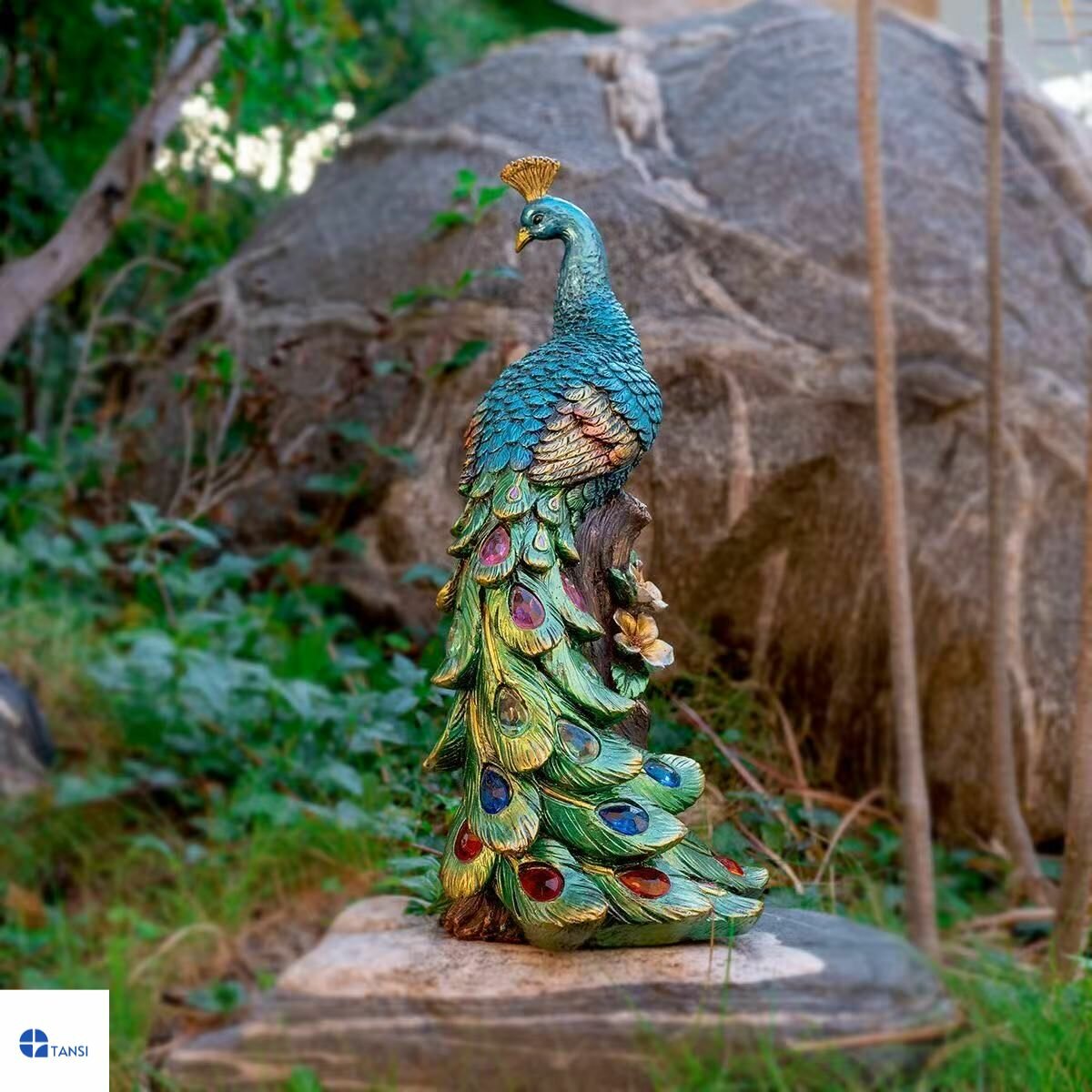 Фигурка садовая "Павлин", на газон, с подсветкой, смола, 44.5x18x19 см