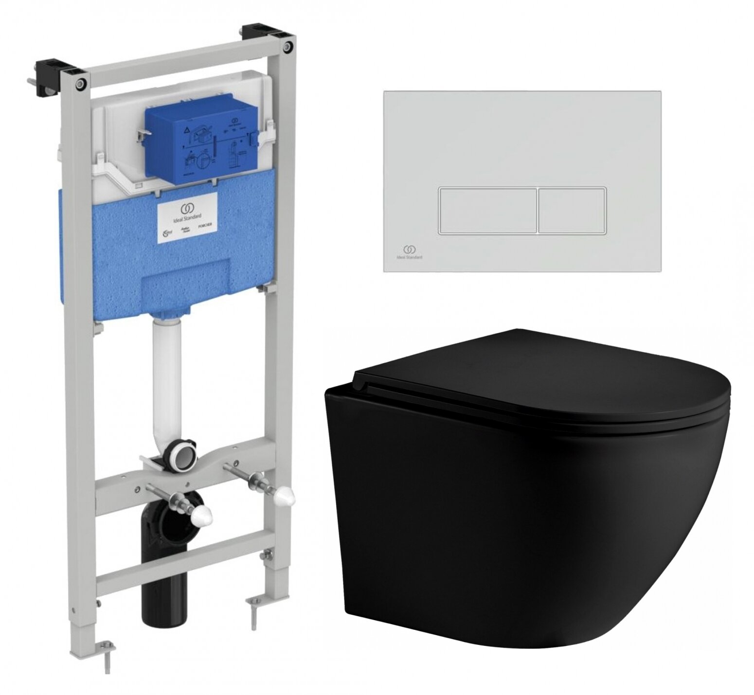 Комплект 3 в 1 инсталляция Ideal Standard + Унитаз подвесной Weltwasser WW Merzbach 043 MT-BL + кнопка хром