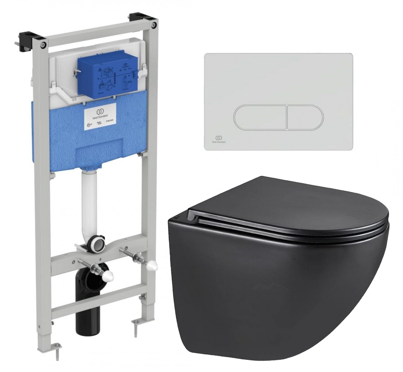Комплект 3 в 1 инсталляция Ideal Standard + Унитаз подвесной Lemark Glazer 9612004 + кнопка хром