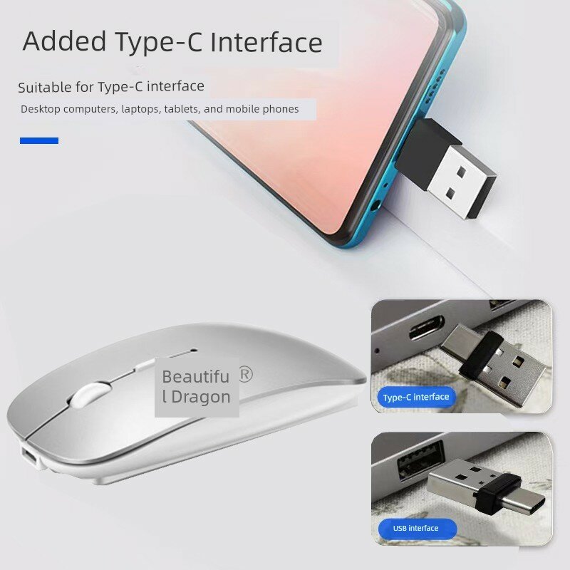 Беспроводная мышь Bluetooth, универсальная, для ноутбуков, настольных компьютеров, перезаряжаемая, бесшумная, для игр,