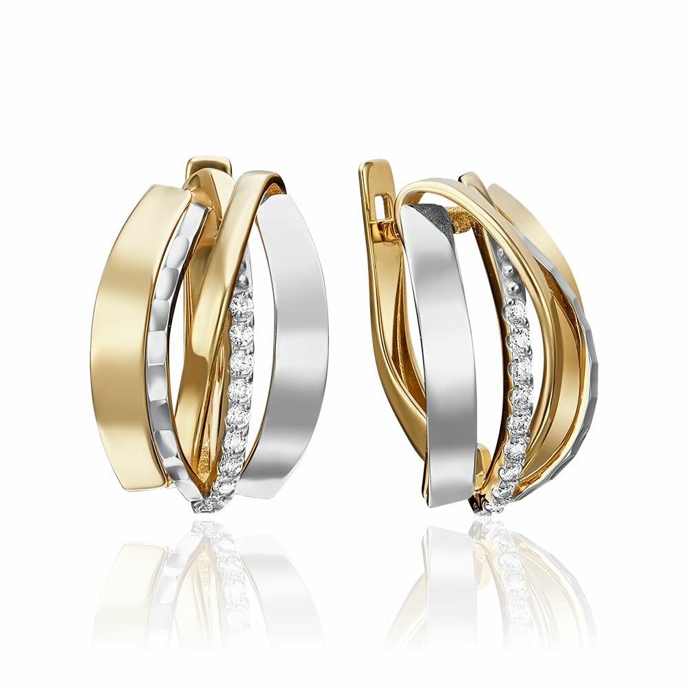 Серьги PLATINA, комбинированное золото, 585 проба, родирование, фианит