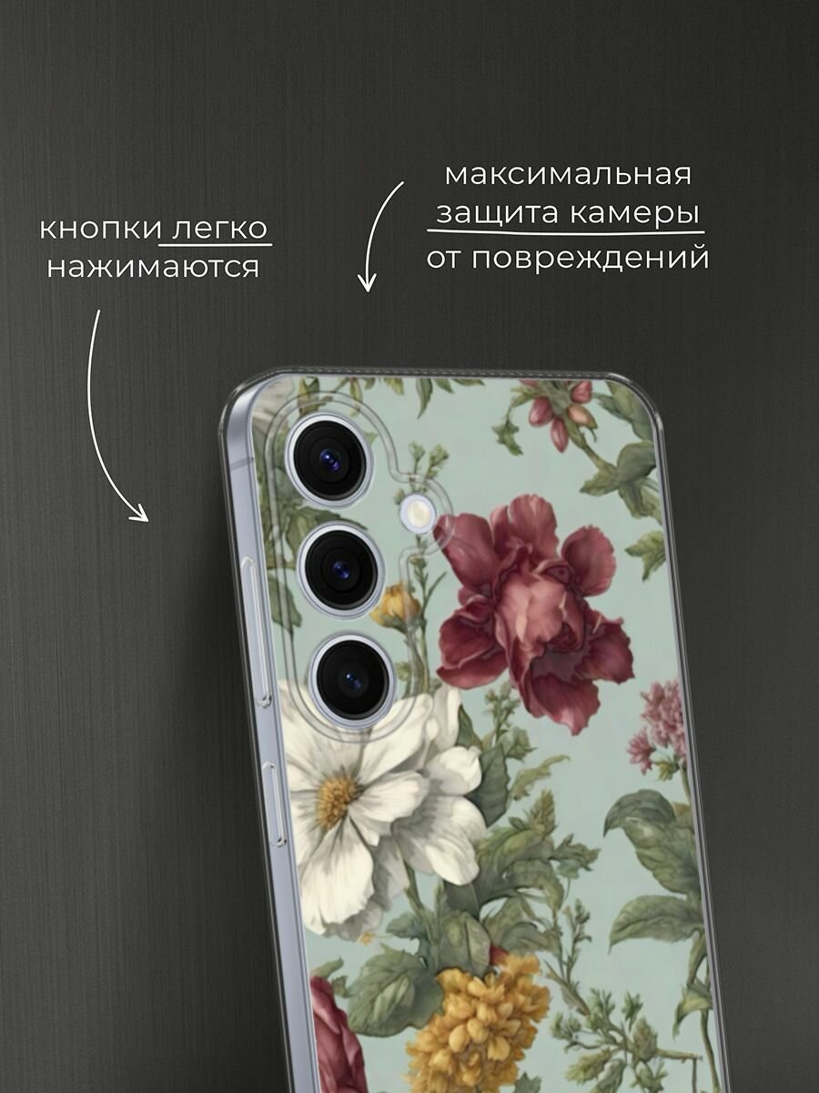 Чехол на Samsung Galaxy S24 FE 5G / Самсунг S24 FE с принтом Акварельные красные цветы — фото 1