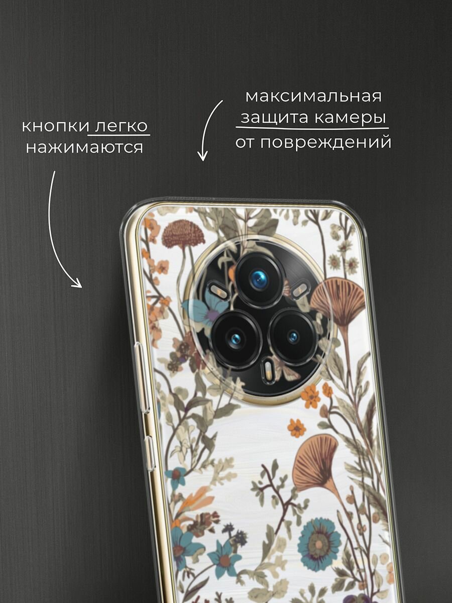 Чехол на Realme 14 Pro+ / Реалми 14 Про+ с принтом Сухоцветы и бабочка — фото 1