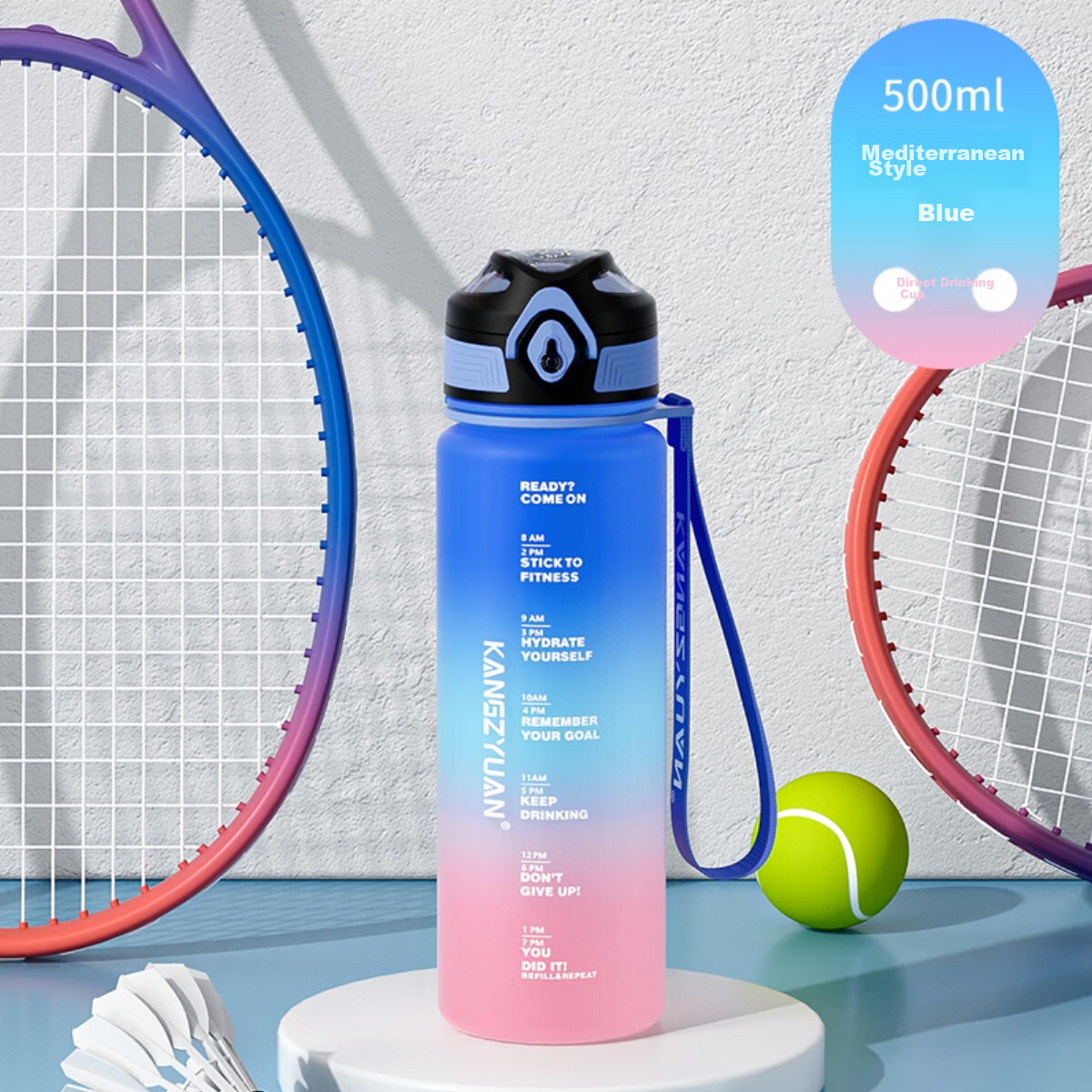 Kangzuyuan Tritan Water Bottle 500ML, Student Water Cup, Sports Water Bottle, Large Capacity Direct Drinking Cup, Tea Cup, 10017-Blue