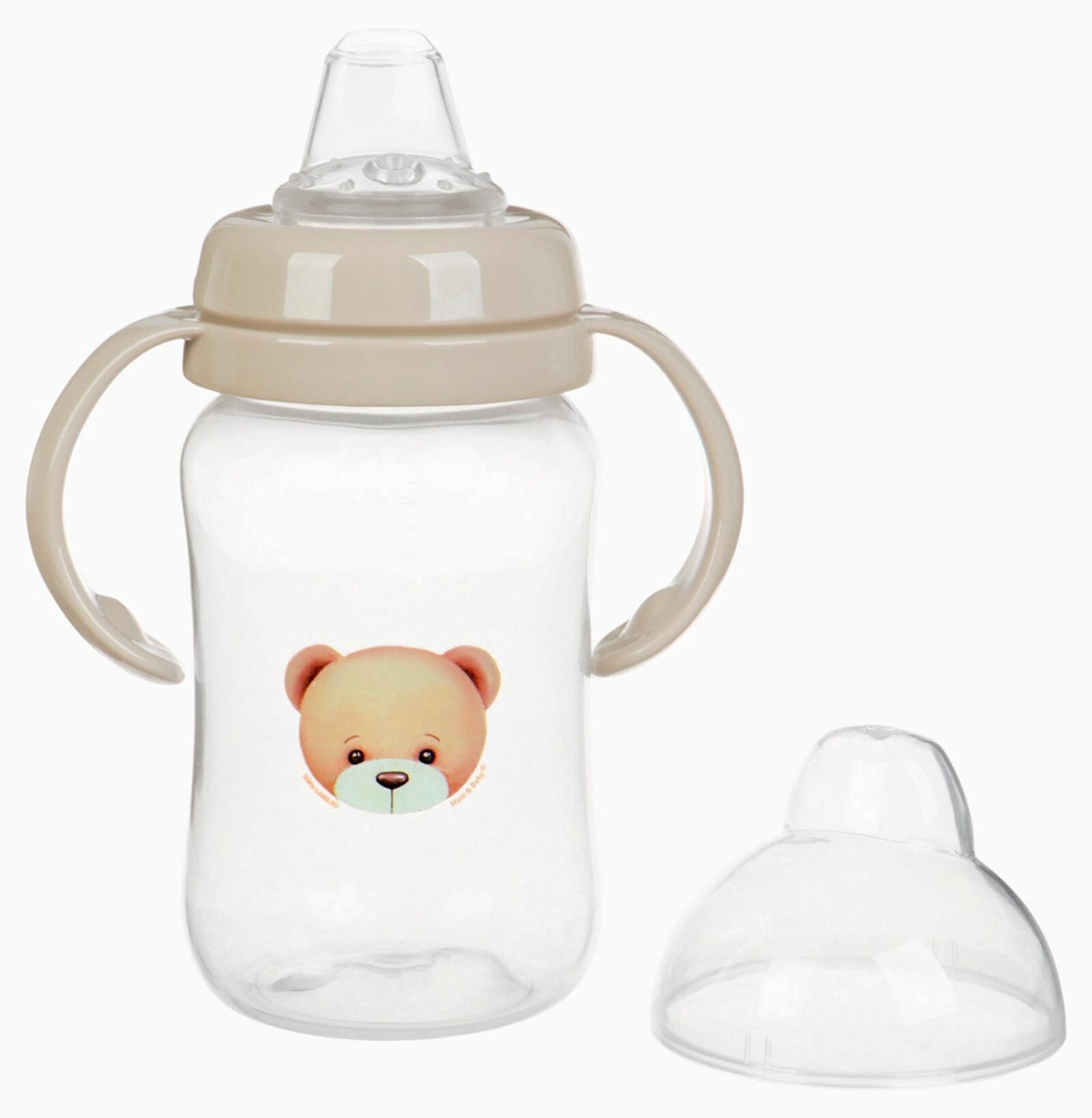 Поильник-непроливайка "Baby Bear" с силиконовым носиком и ручками, бутылочка с широким горлышком и защитным колпачком для малышей, от 9 месяцев, 270 мл, цвет бежевый