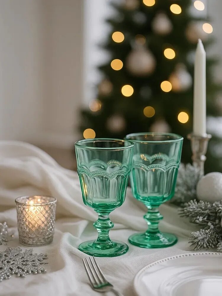 Набор цветных бокалов, подарочных 225 мл 2 шт. зеленые. Коробка подходит для подарка. Стекло, для вина, воды, коктейлей.