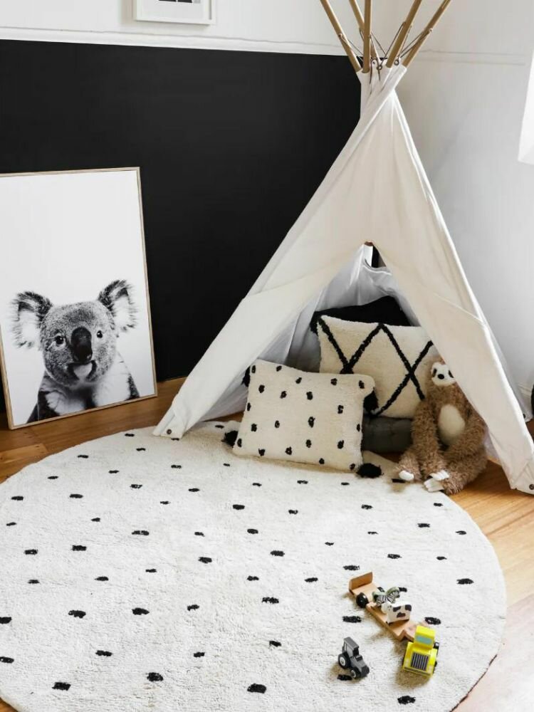 Круглый ковер в черный горошек диаметром 1400 мм, имитирующий кашемировый коврик для пола в спальне, который можно стирать в машине