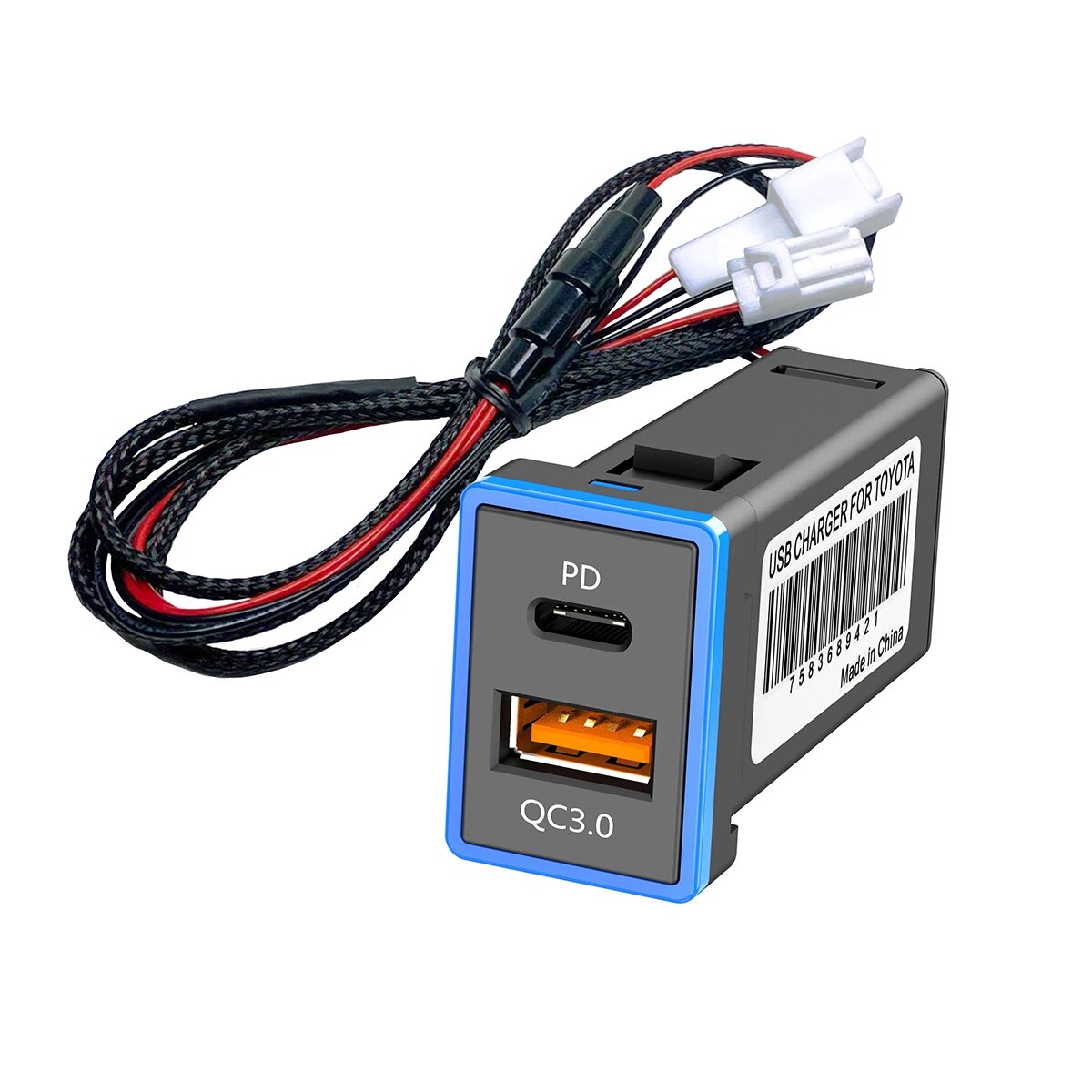 YANDZ QC3.0 Автомобильное зарядное устройство с двумя портами Type-C 2USB Автомобильные аксессуары Адаптер вольтметра Разъем для быстрой зарядки для Toyota