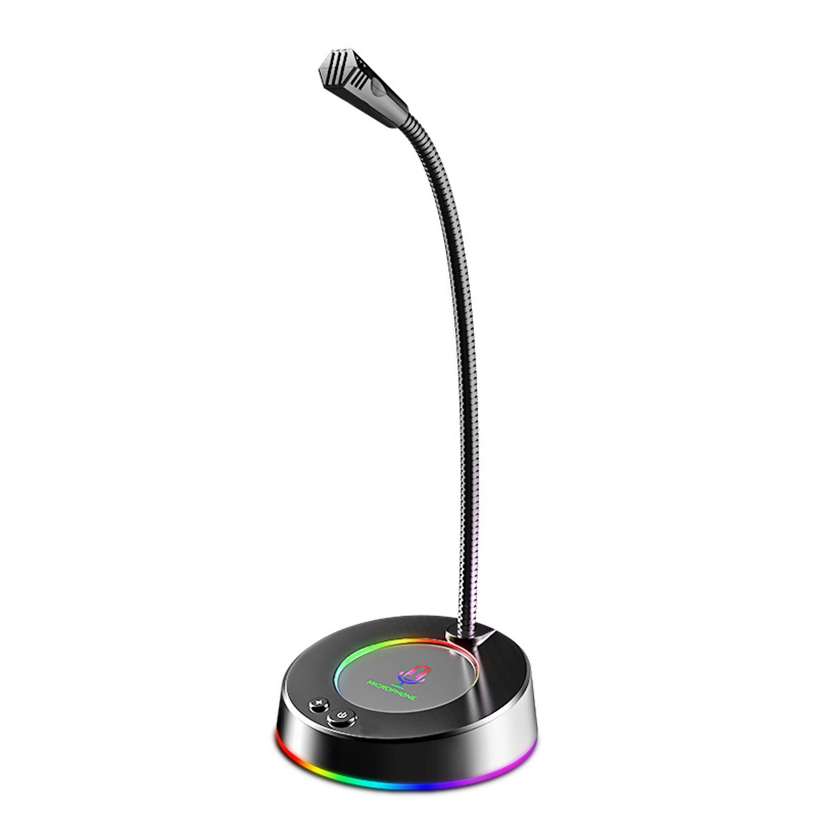 MK08 Микрофон Настольный USB Плаг-Игрей 360-Градусный Всесторонний с RGB LED Светом Конденсаторный Для Записи Живого Игры Черный Металл ABS USB 3.5MM(Optional) -36±3dB 2.2 Kohm 100Hz~8KHZ 1 шт.