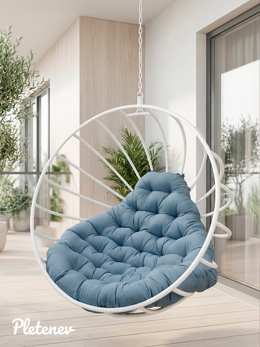 Подвесное кресло Pletenev "Сфера", без стойки, белое с серой подушкой