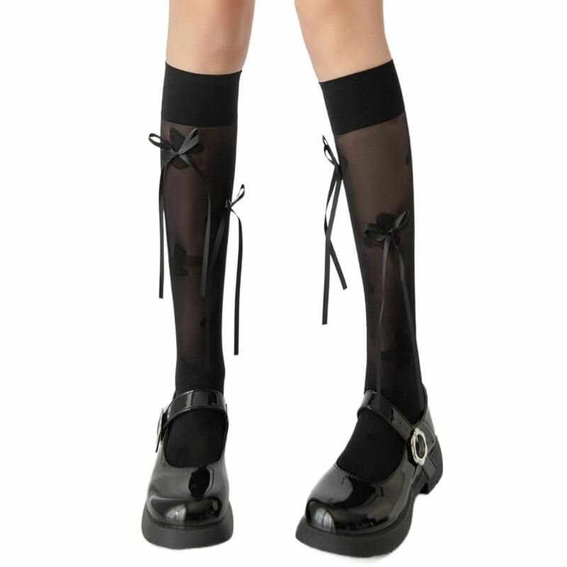 Кружевные Чулки С Милым Бантиком Lolita lace-Черный