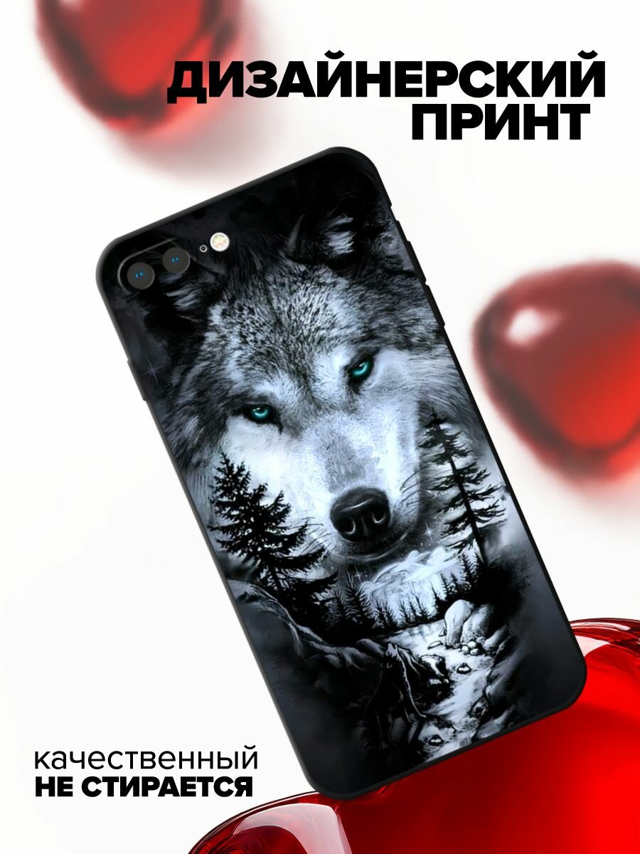 Черный матовый чехол на Apple iPhone 7 Plus/8 Plus / Айфон 7 Plus/8 Plus с принтом Волк в зимнем лесу — фото 1