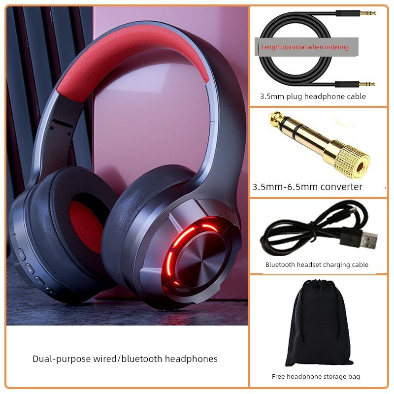 Учебные наушники Bluetooth и проводные с переходником 3.5-6.5 мм, кабель 1.5 м, черно-красный