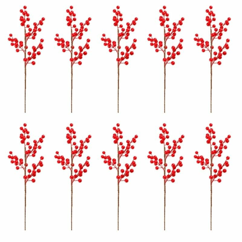 (1 набор, 10 веток) Ветки с искусственными красными ягодами