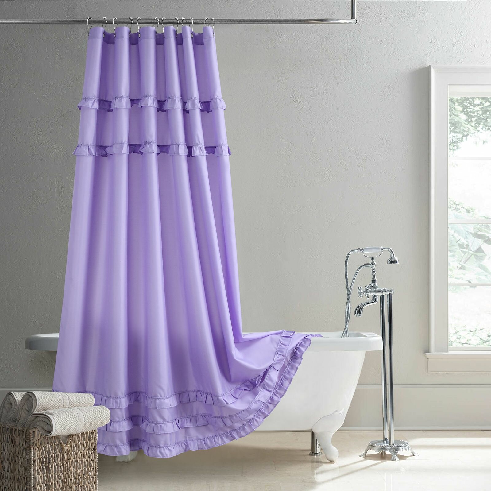 Штора для ванной комнаты 180x200 / Водонепроницаемая ткань занавес для душа с фиолетовый рюш