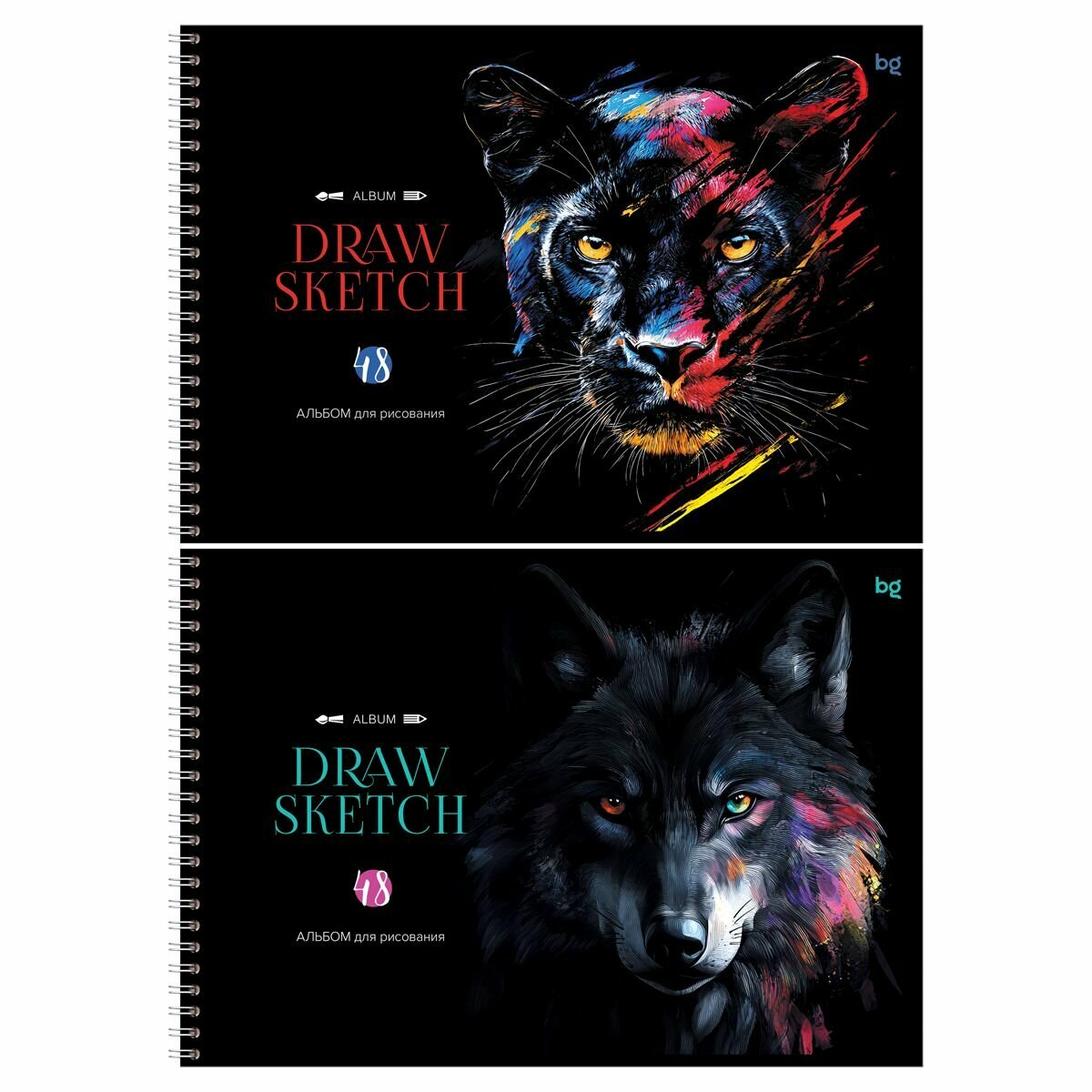 12 шт. Альбом для рисования 48л, А4, на гребне BG "Яркий черный"