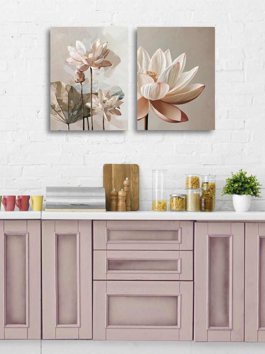 Комплект картин на холсте LOFTime 2 шт 30Х40 Абстракция лилии беж роз К-1907-3040