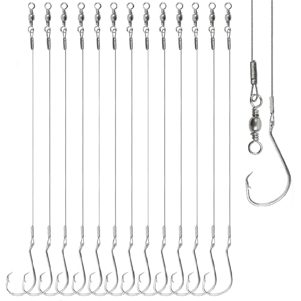 20 шт, поводок из стальной проволоки с кругами, рыболовные крючки, смещенные крючки, установка для ловли сома, круглый крючок для ловли сома, окуня, судака, серфинга
