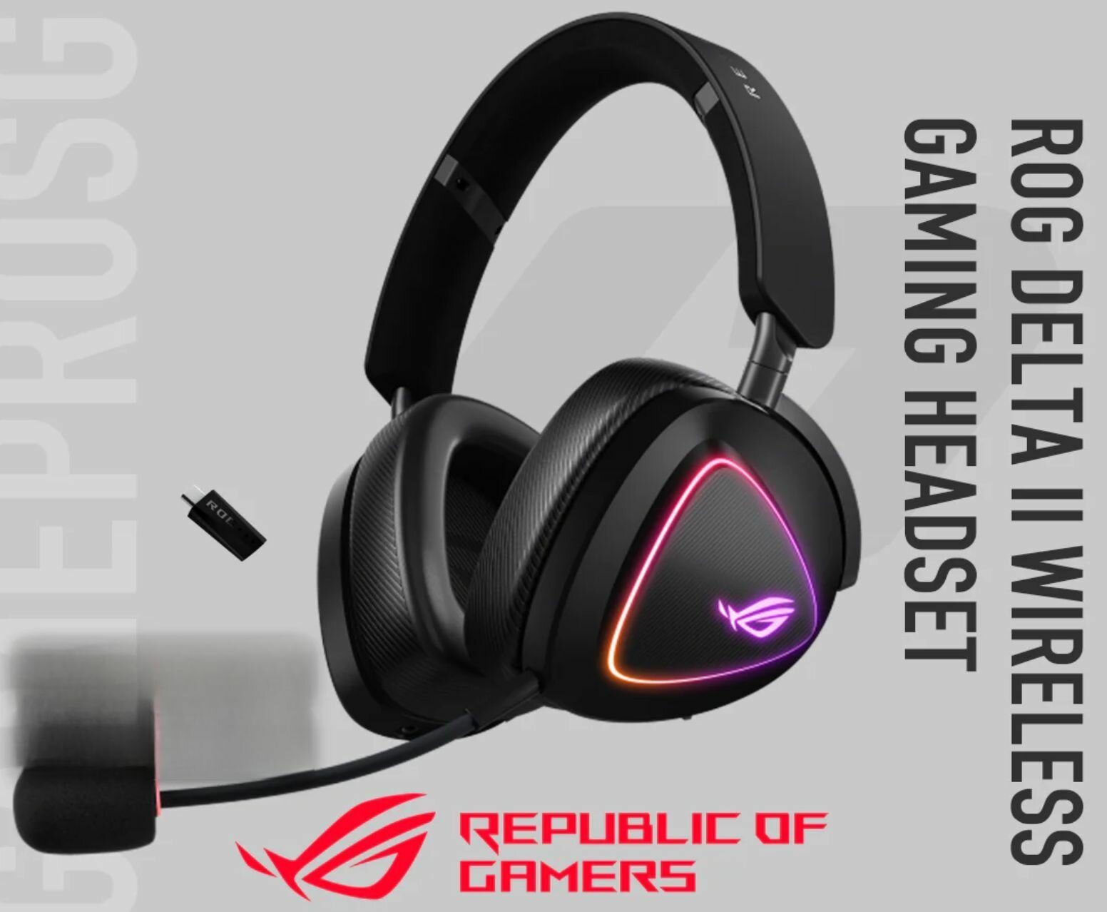 ASUS ROG Delta II — беспроводные игровые наушники с микрофоном, Bluetooth/2.4 ГГц, чёрные