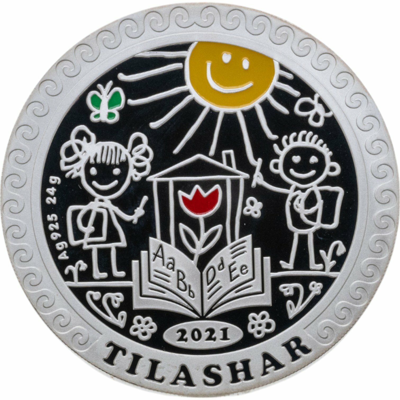 Казахстан 500 тенге 2021 "Азбука Тилашар", в футляре с сертификатом, Серебро 925, в сохранности Proof