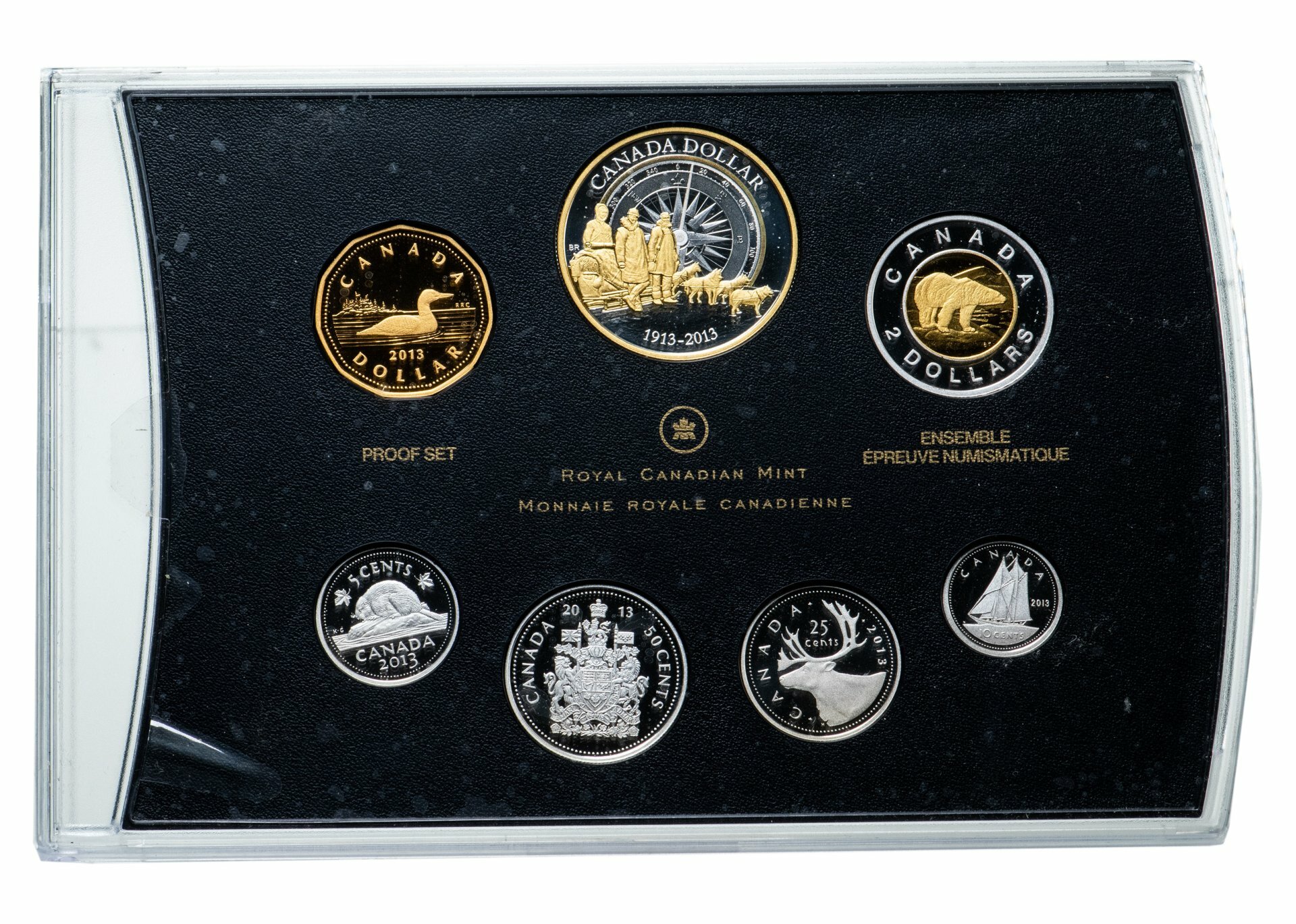 Канада годовой набор из 7 серебряных монет Proof, с монетой 1 доллар 2013 "Полярная экспедиция" в футляре, с сертификатом, Серебро 999