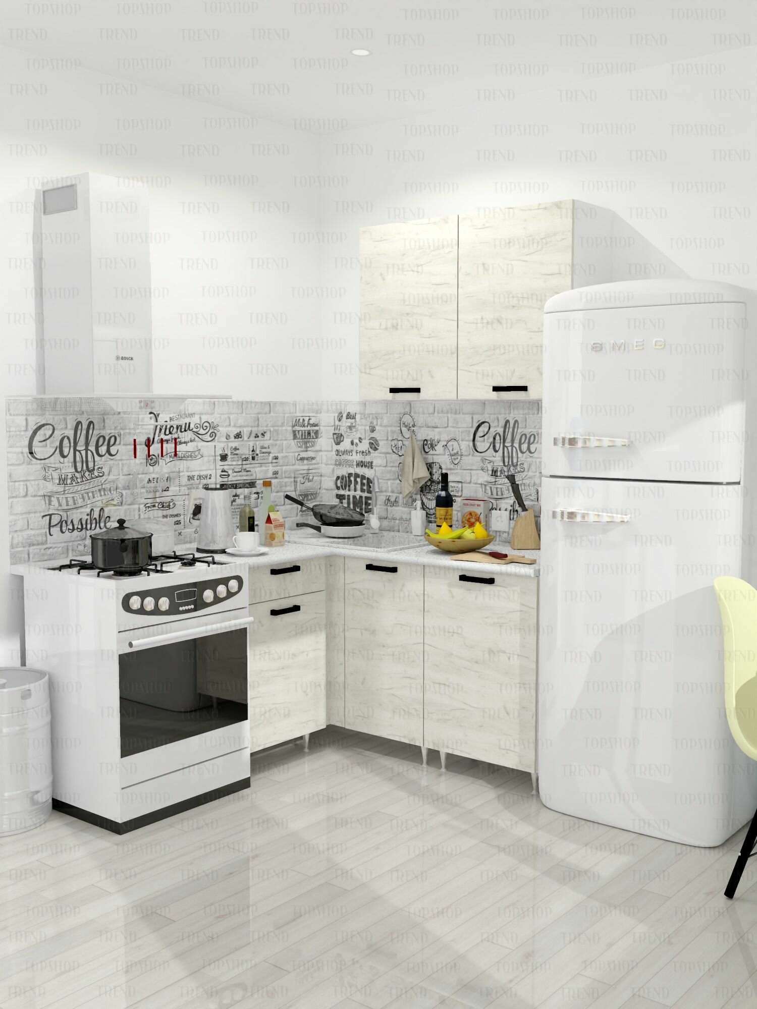 Угловой кухонный гарнитур 1.1х1.5 м, Крафт белый / Антарес