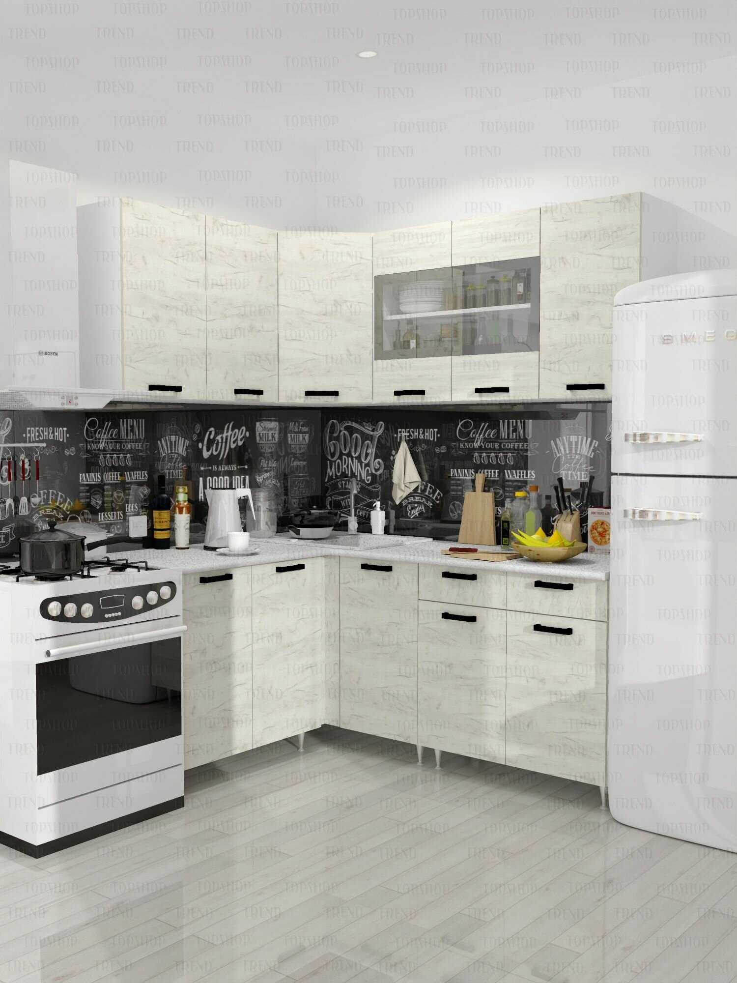 Кухонный гарнитур 140х180 см, Крафт белый /Антарес