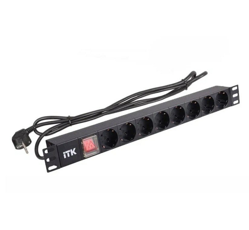Блок розеток ITK PDU PH12-8D1, горизонтальный, шнур 2 м, с выключателем