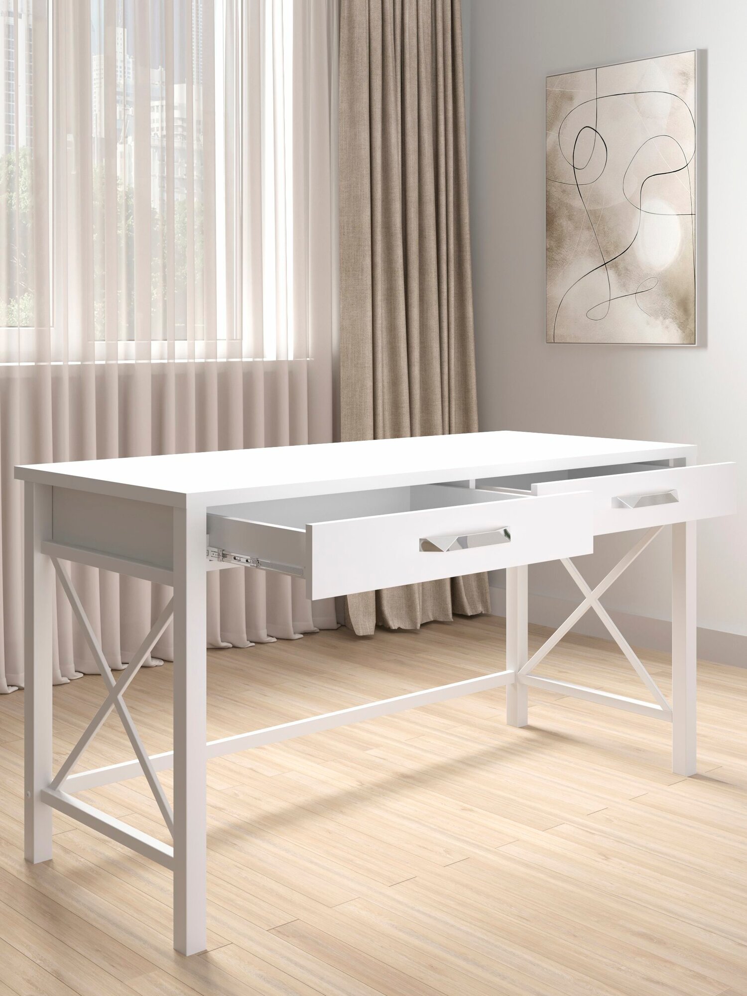 Стол компьютерный, письменный с ящиками Айленд 140х60 см, Белый