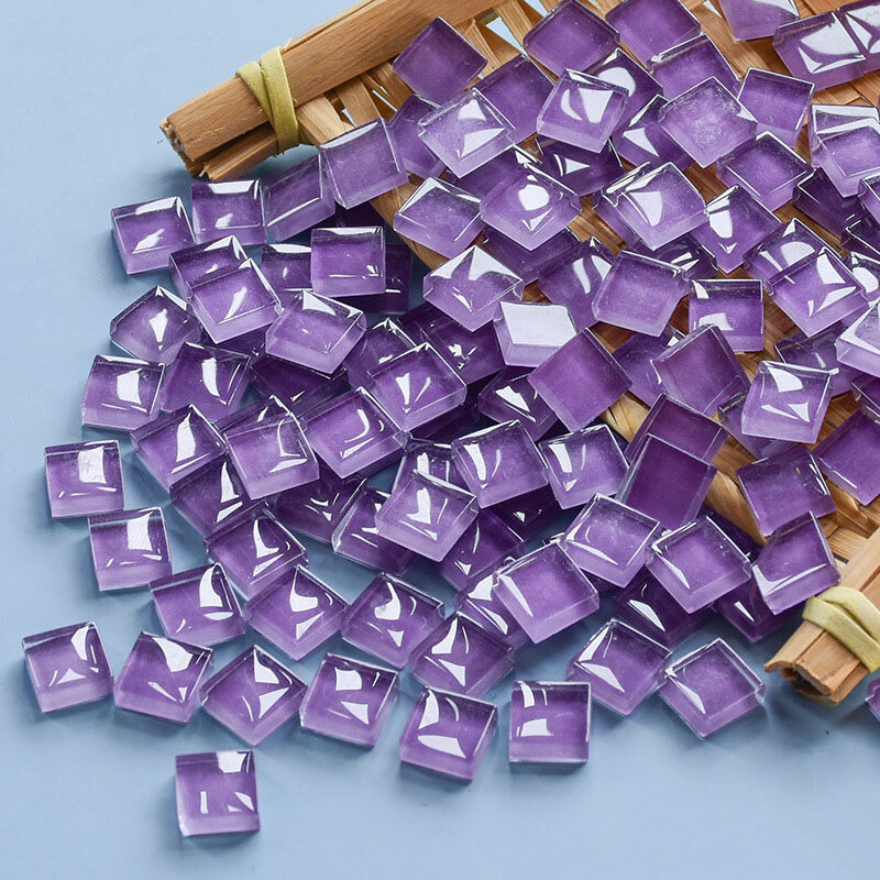 Стеклянная мозаика для творчества, фиолетовая 10х10 мм, набор из 100 квадратных стеклянных плиток для декора, поделок и handmade-украшений