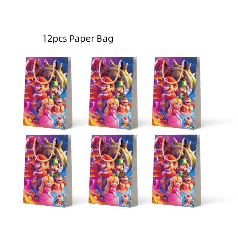 Mario movie themed tablecloth and cutlery set for children's birthday parties 12pcs paper bag