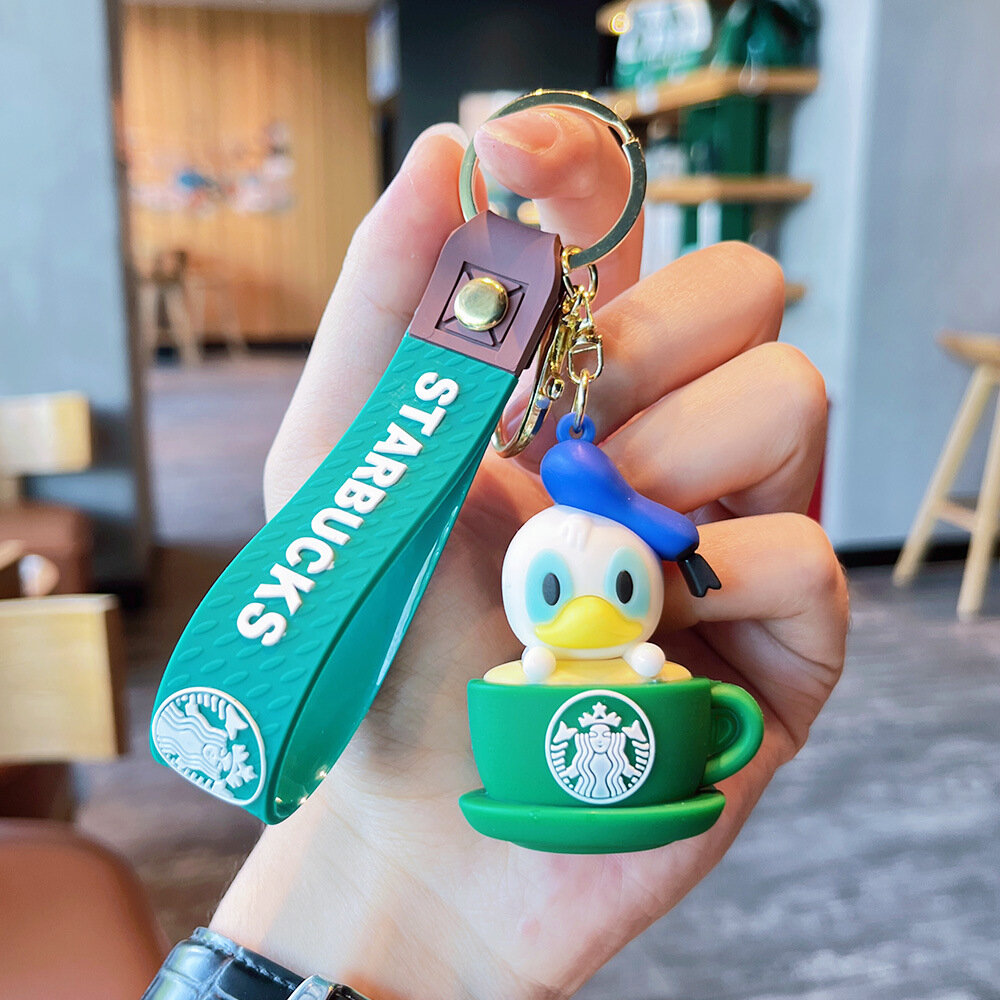 Креативный брелок в виде кофейной кружки Starbucks, клубничный мишка, милые куклы Микки и Минни Маус для сумки, подвеска для автомобиля, подвеска в виде кружки Starbucks, Дональд Дак