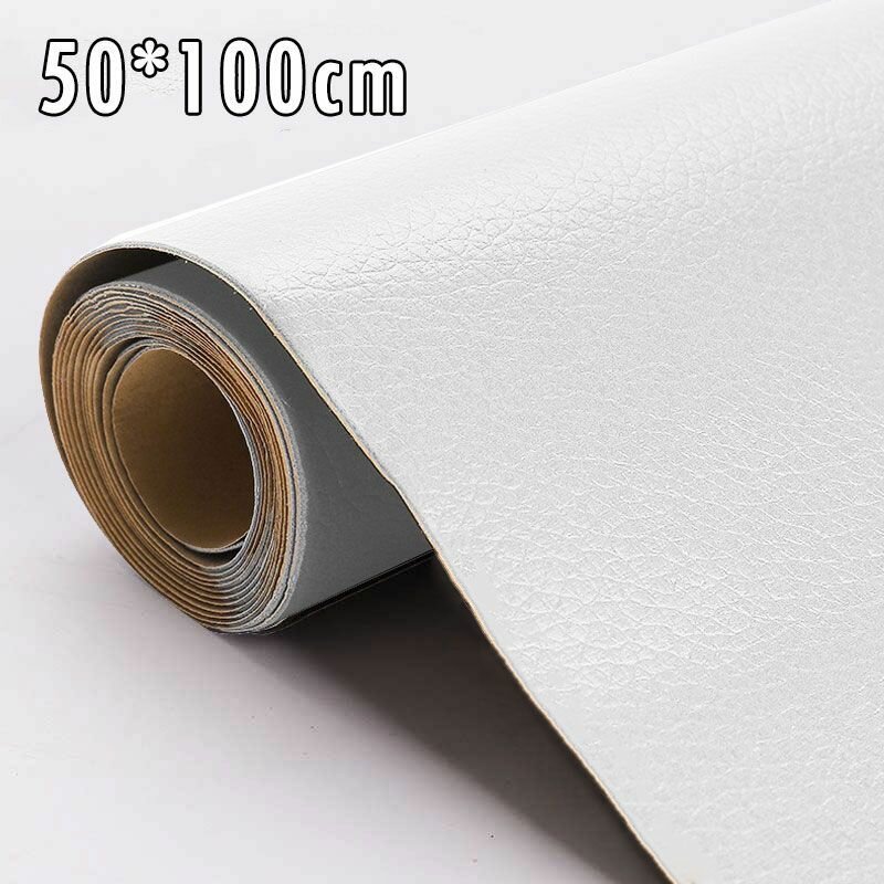 Мебельная ткань из ПВХ экокожа белая, самоклеящаяся лента для ремонта и обивки мебели 1 м (ширина 0,5 м), кожзам для диванов, автомобильных сидений и сумок