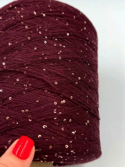 Пряжа Пайетки 2мм на хлопке (микропайетки) 2-088-103 марсала (бордовый) с бежево-золотыми пайетками т1в (200г)