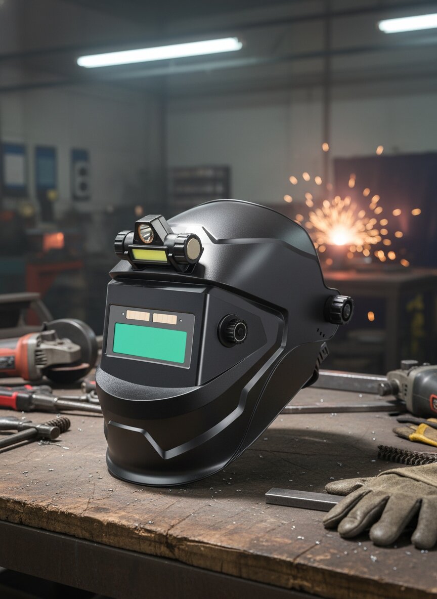 Сварочная маска, с LED-фарой, хамелеон, затемнение с ручной регулировкой, защита от брызг