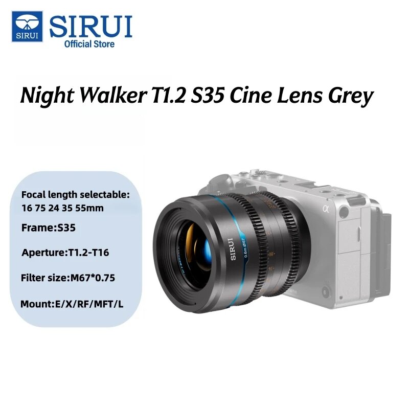 SIRUI Night Walker T1.2 S35 Объектив 16/24/35/55/75 мм 24mm, Канон РФ, Metal Grey