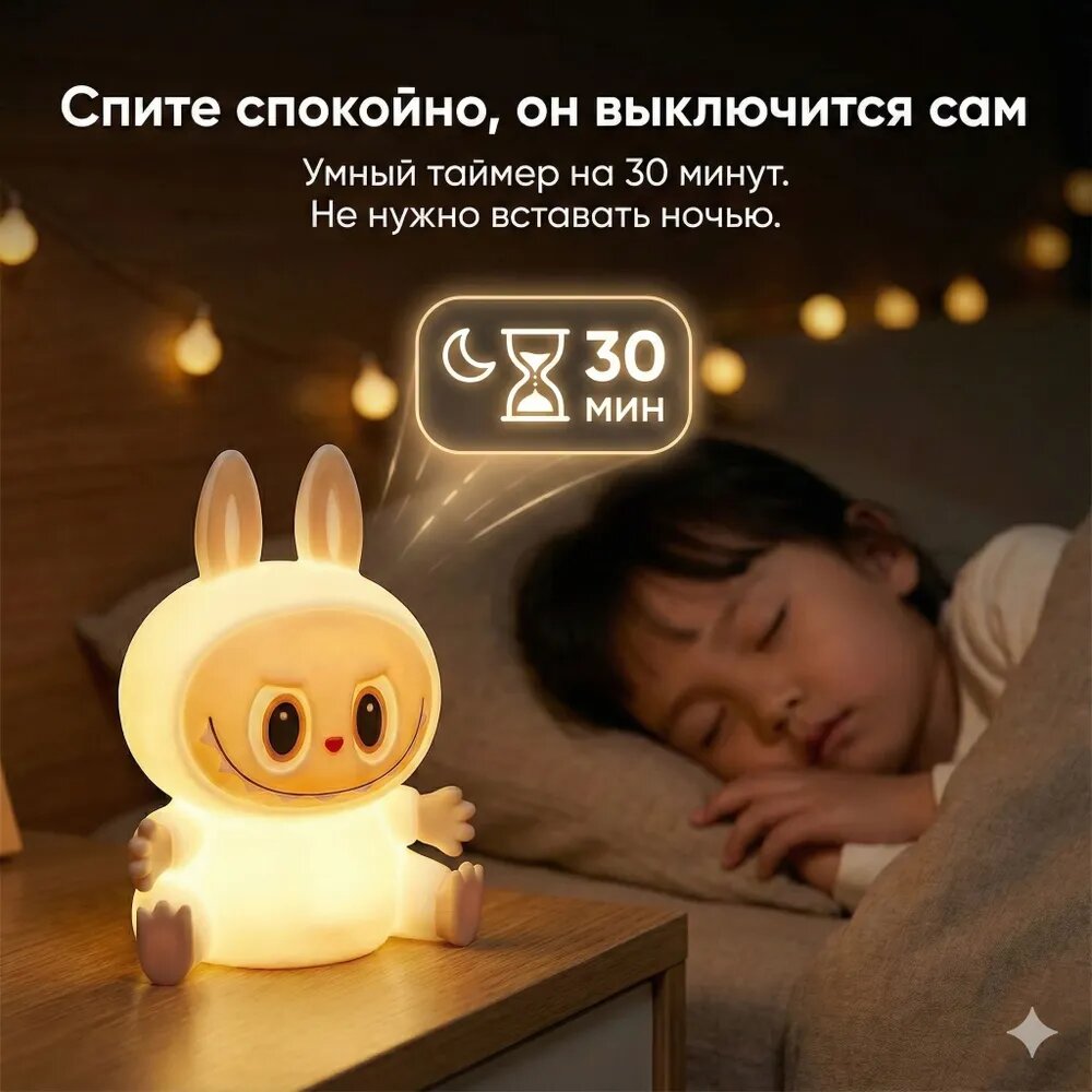 Ночник с кроликом USB зарядка сенсорный светильник для спальни детский подарок