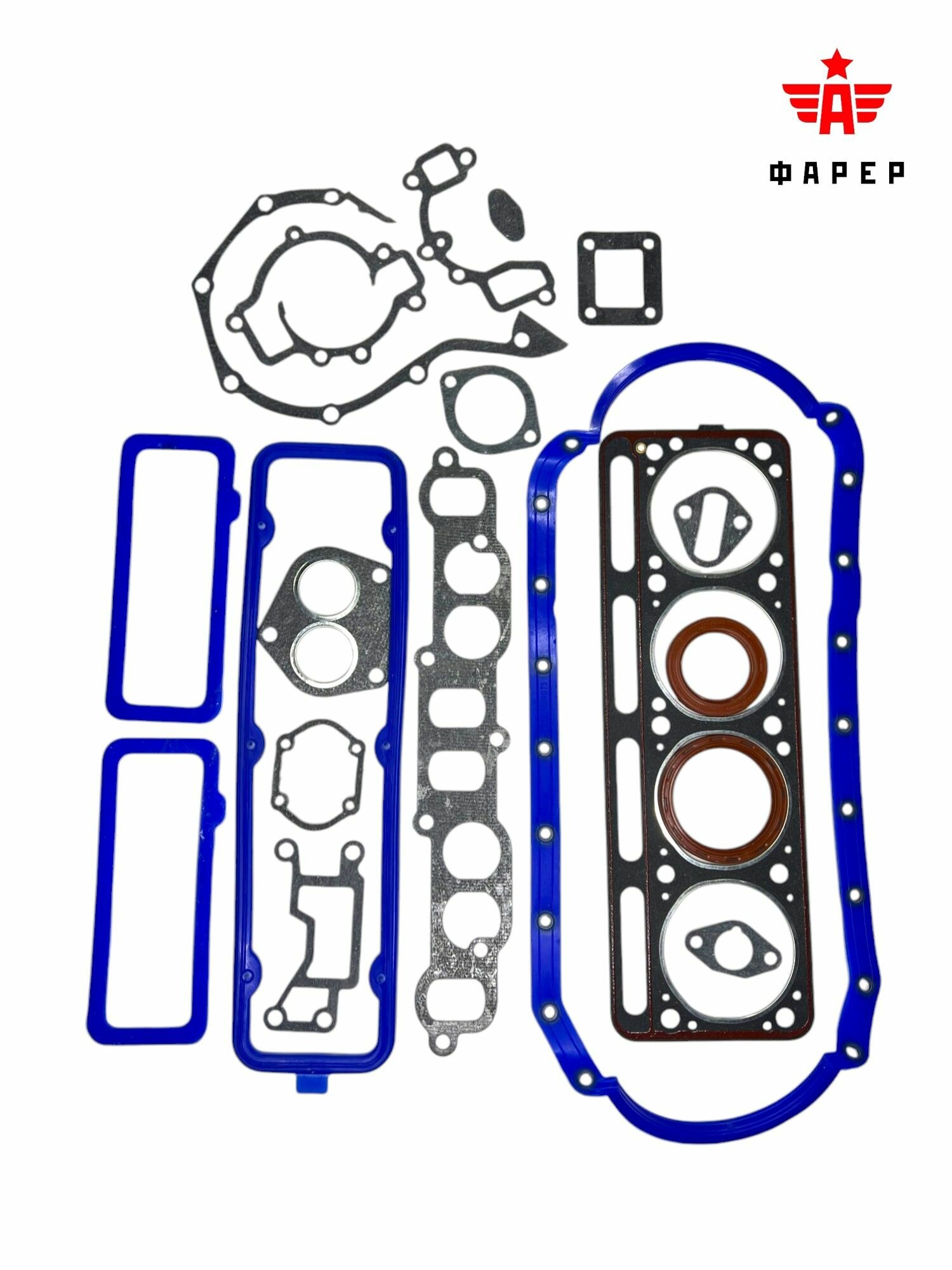 Комплект прокладок двигатель УМЗ-421 люкс полный комплект 20 шт, силикон, прокладки головки блока с герметиком, паронит 0.8. Фарер
