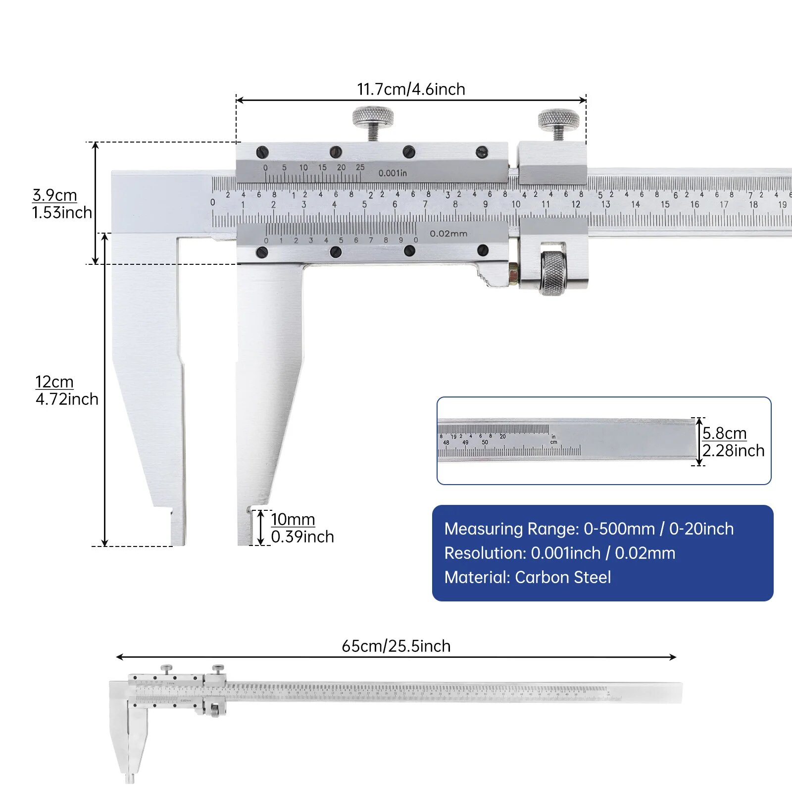 Штангенциркуль из углеродистой стали 0-500 мм